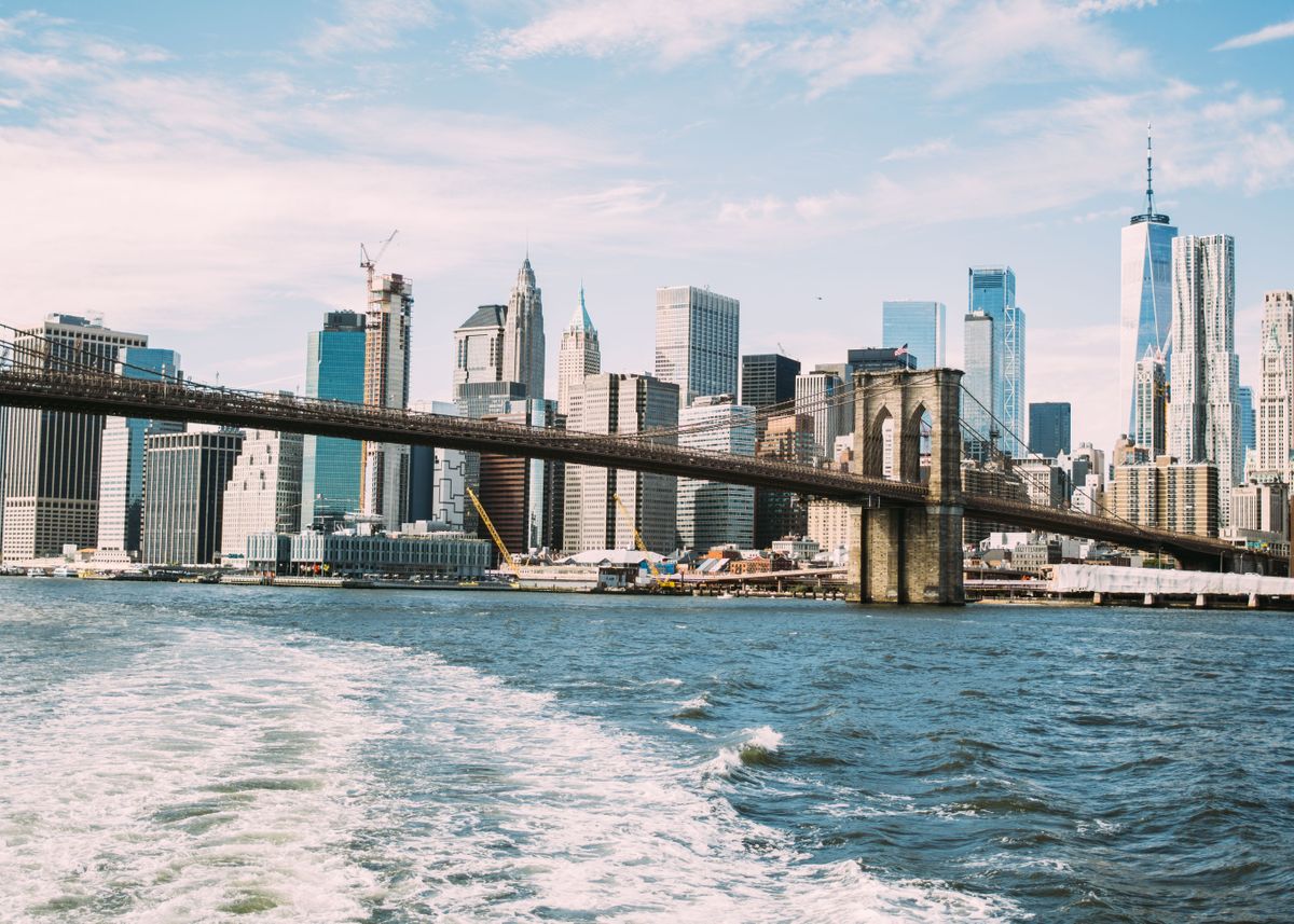 'Brooklyn Bridge Water View' Poster by Patrycja Polechonska | Displate