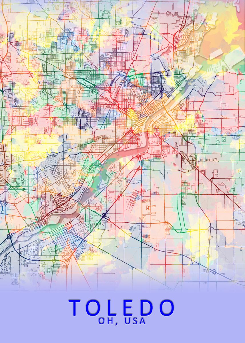 'Toledo OH USA City Map' Poster, picture, metal print, paint by City ...