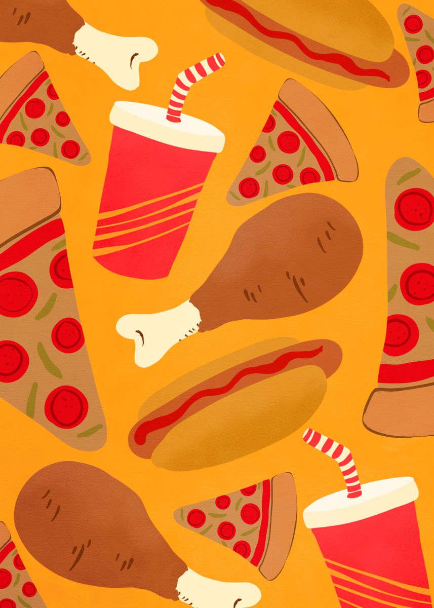 'Fast food decor patternIV' Poster, picture, metal print, paint by ...