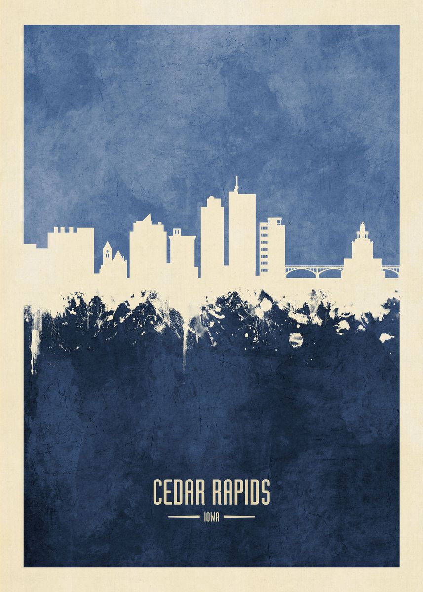 'Cedar Rapids Iowa Skyline' Poster, picture, metal print, paint by ...
