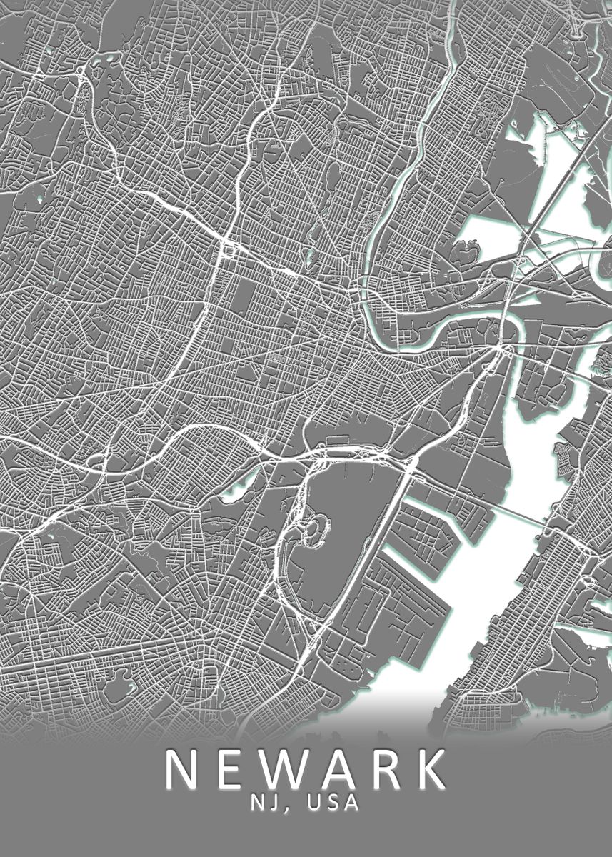 'Newark NJ USA City Map' Poster, picture, metal print, paint by City ...