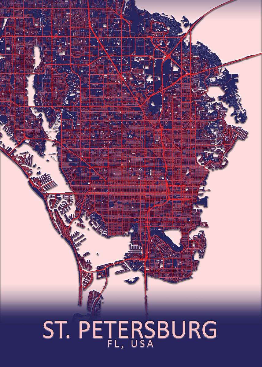 'St Petersburg USA City Map' Poster, picture, metal print, paint by ...