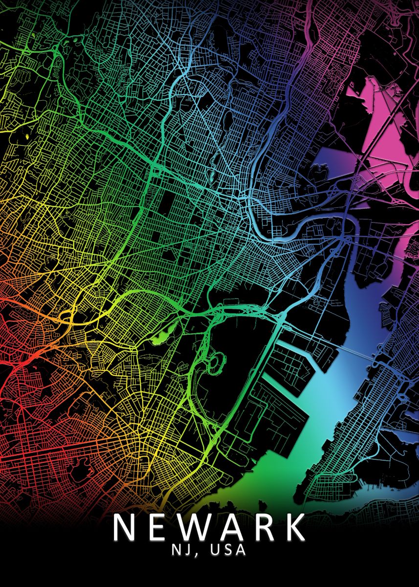 'Newark NJ USA City Map' Poster, picture, metal print, paint by City ...