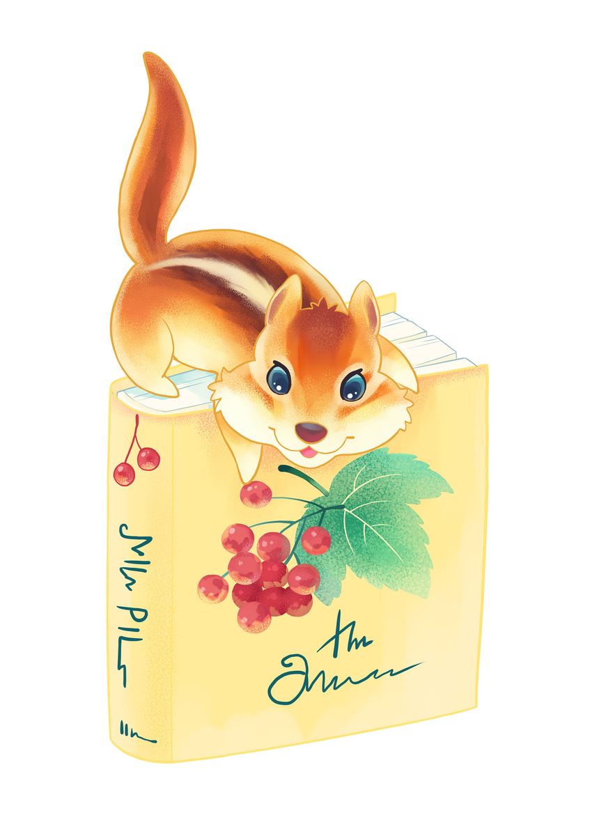 'Chipmunk with Book' Poster by Silver Oak Design | Displate