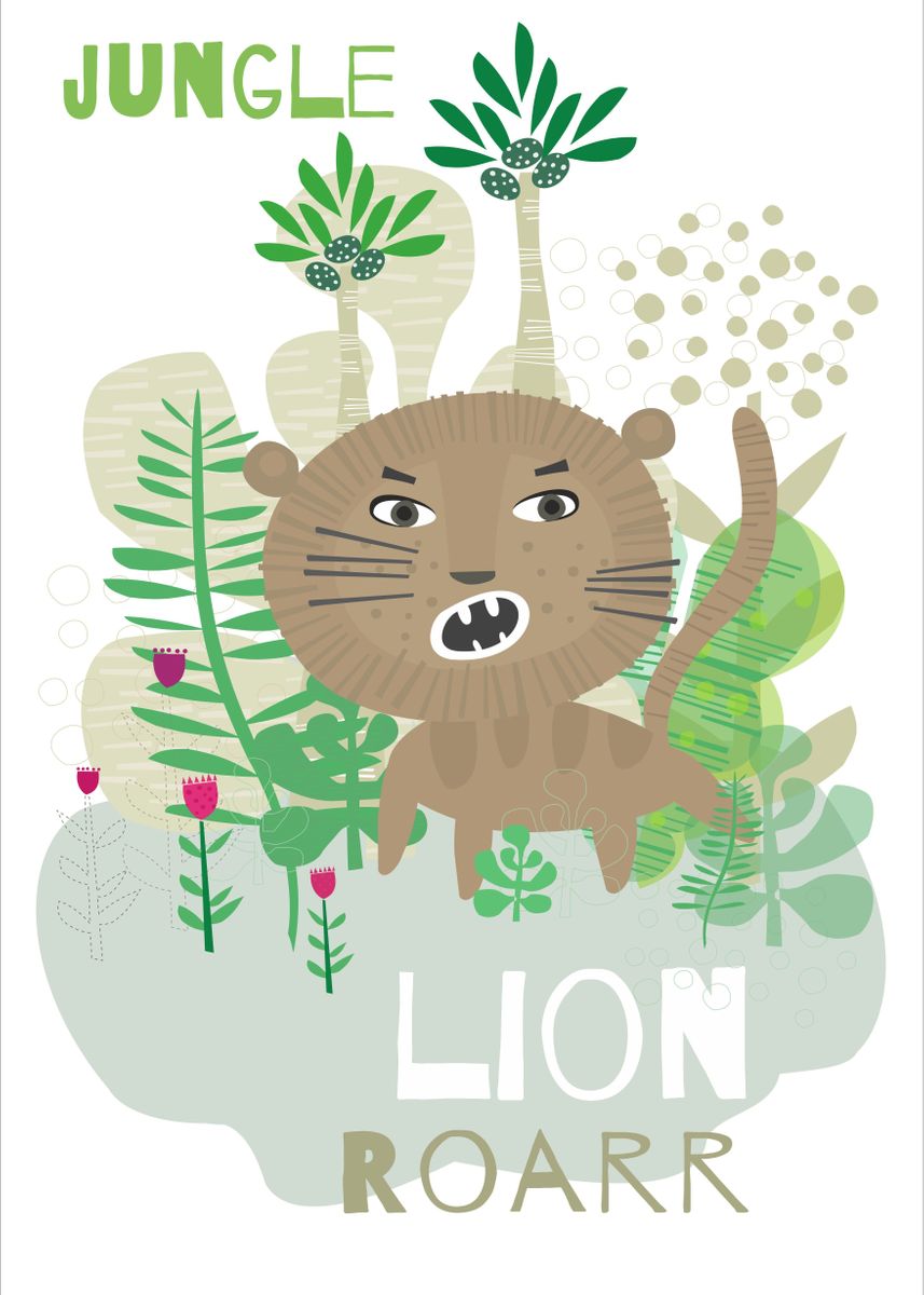 'jungle lion roarr' Poster, picture, metal print, paint by Miriam ...