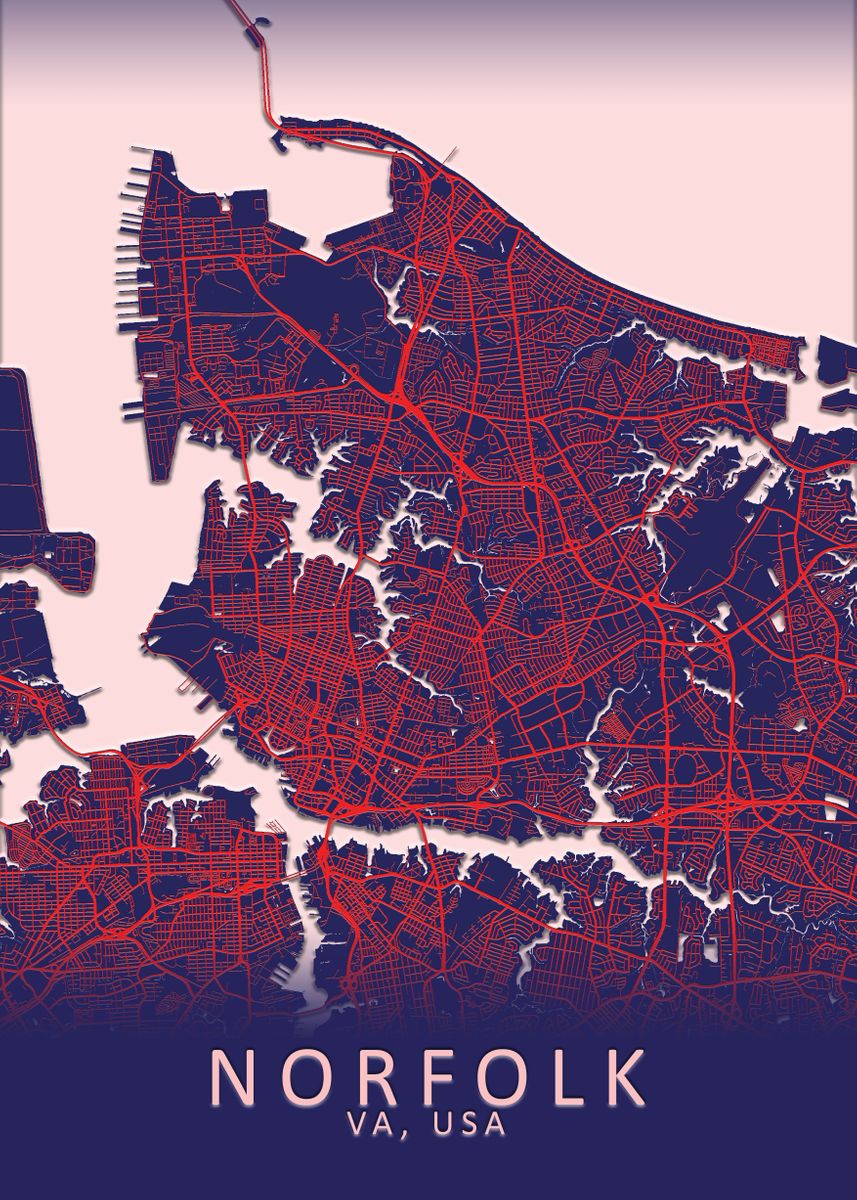 'Norfolk VA USA City Map' Poster by City Map Art Prints | Displate