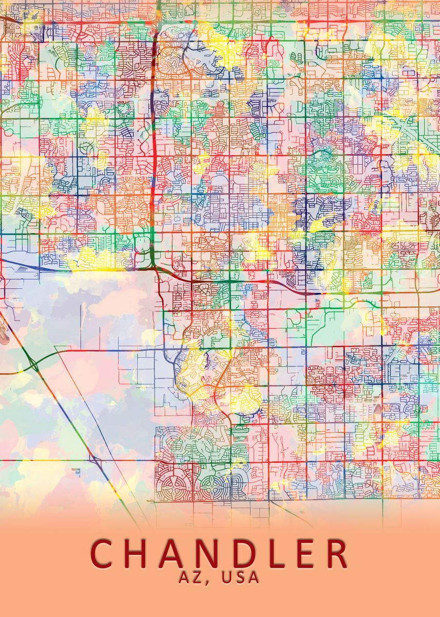 'Chandler AZ USA City Map' Poster, picture, metal print, paint by City ...