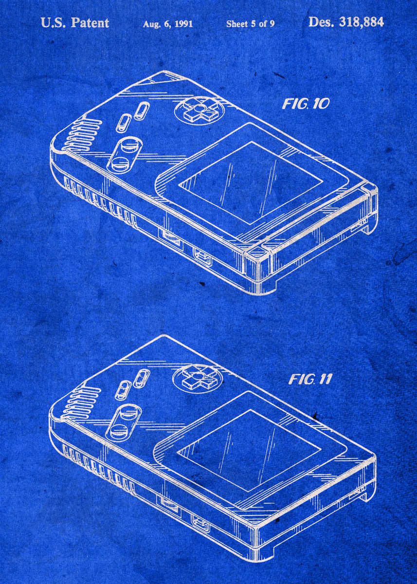 'Gameboy Patent Blueprint' Poster, picture, metal print, paint by ...