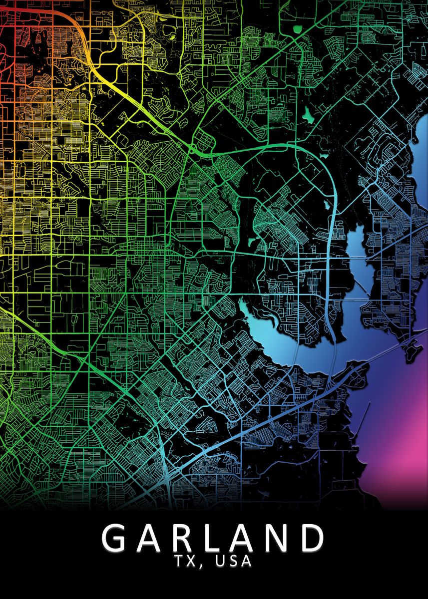 'Garland TX USA City Map' Poster, picture, metal print, paint by City ...