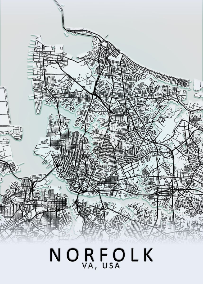 'Norfolk VA USA City Map' Poster, picture, metal print, paint by City ...