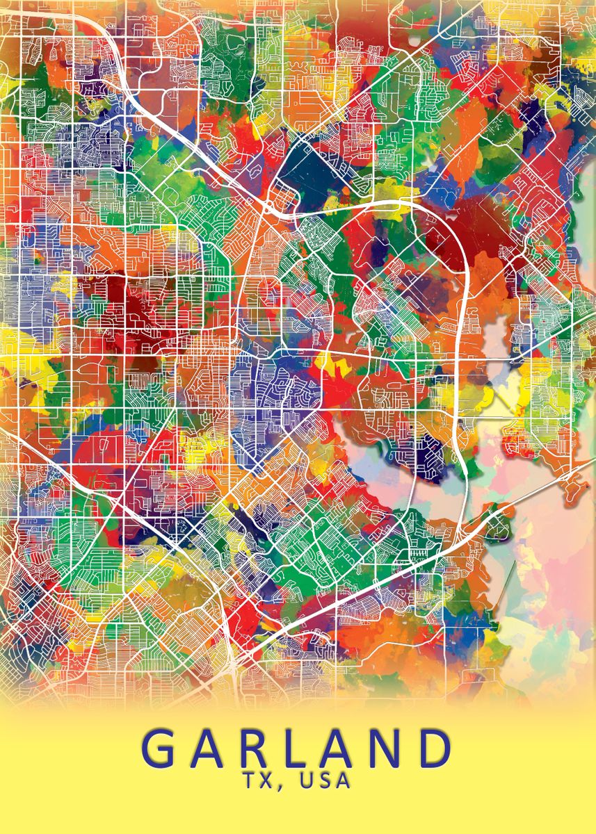 'Garland TX USA City Map' Poster, picture, metal print, paint by City ...