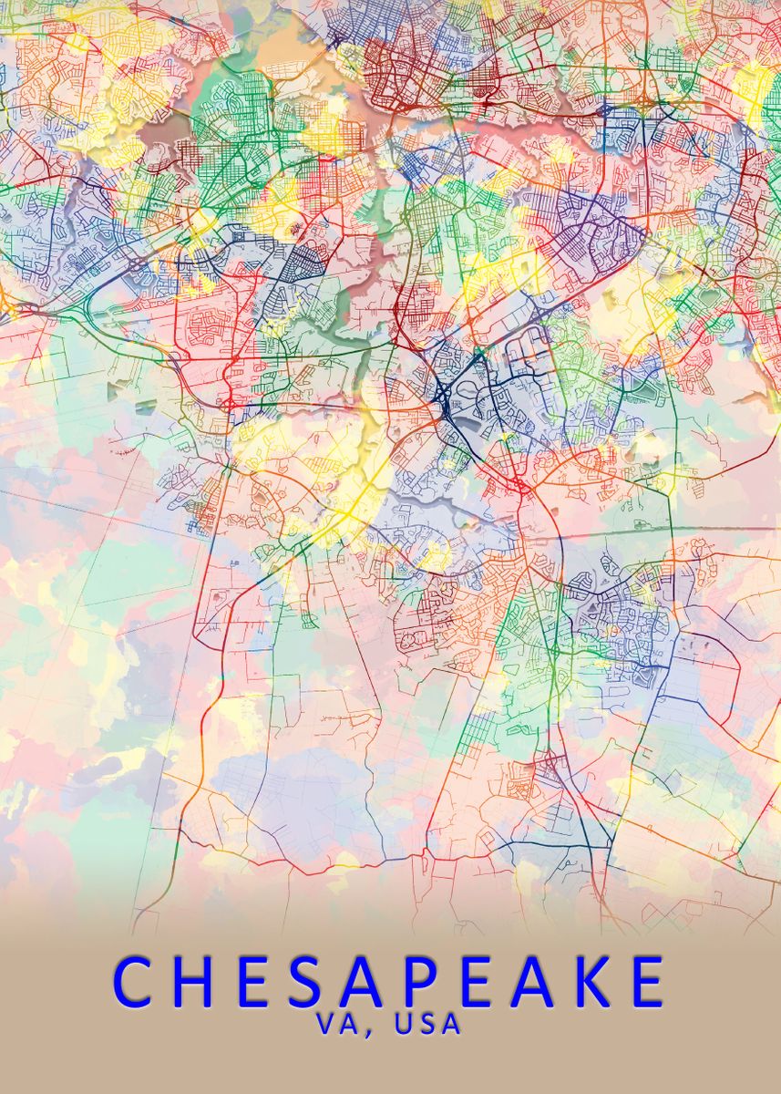 'Chesapeake USA City Map' Poster, picture, metal print, paint by City ...