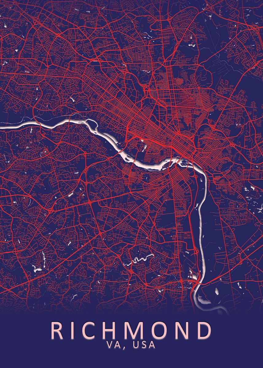 'Richmond VA USA City Map' Poster, picture, metal print, paint by City ...