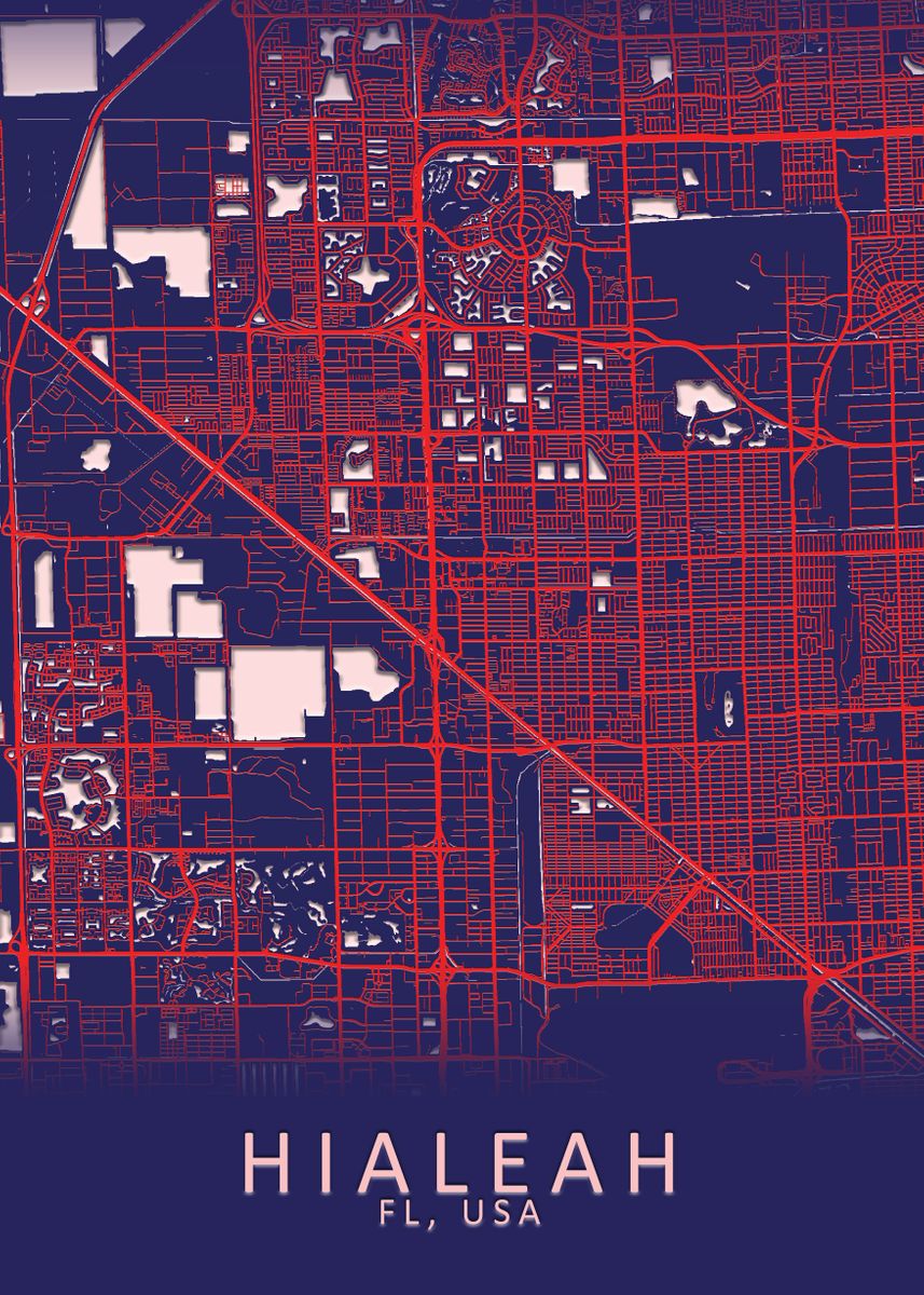 'Hialeah FL USA City Map' Poster, picture, metal print, paint by City ...