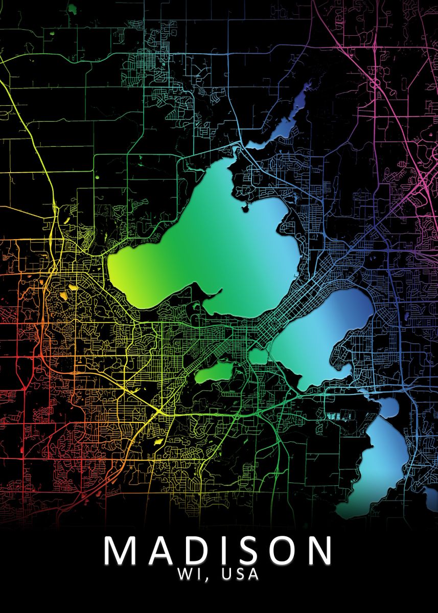 'Madison WI USA City Map' Poster, picture, metal print, paint by City ...