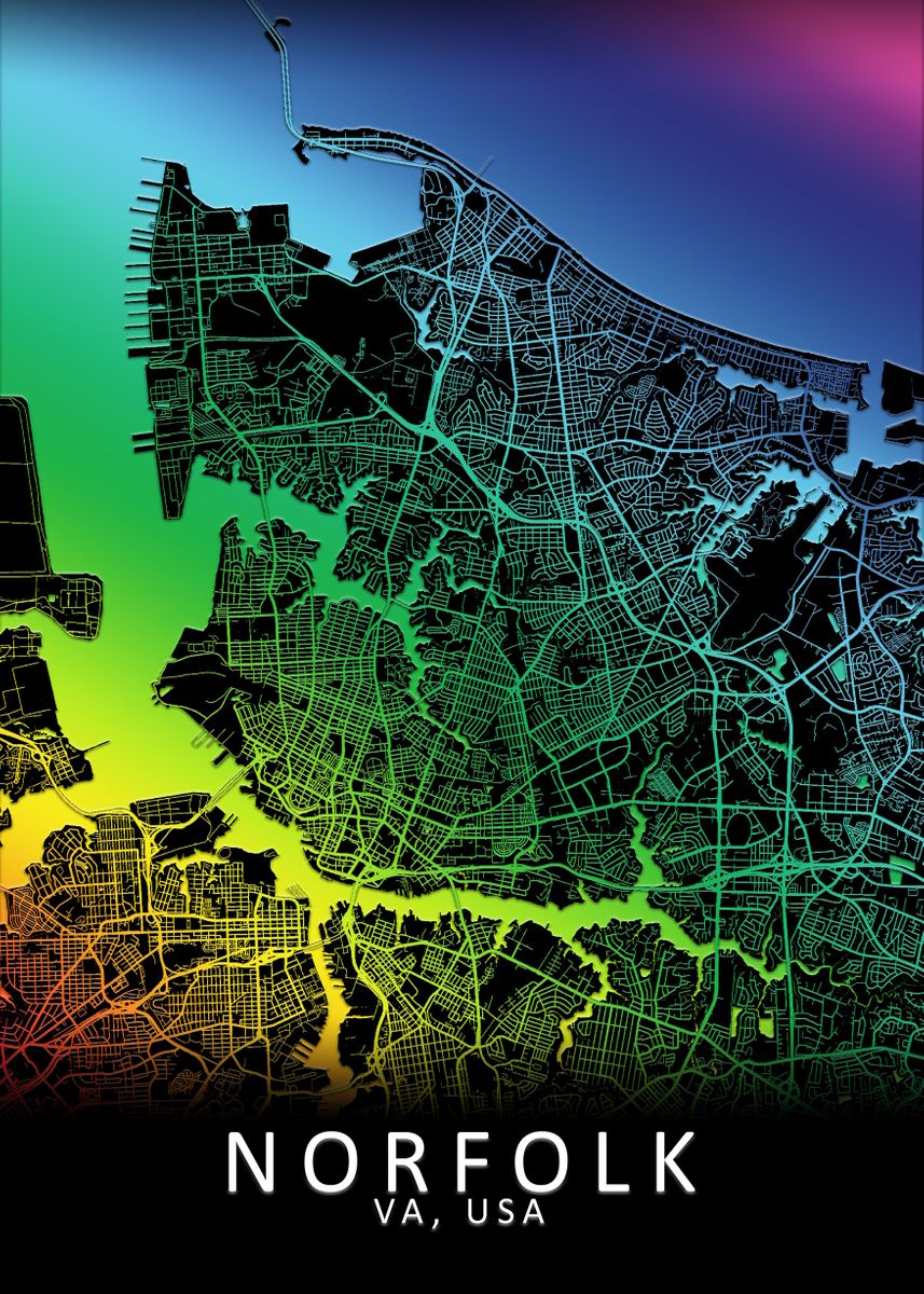 'Norfolk VA USA City Map' Poster, picture, metal print, paint by City ...