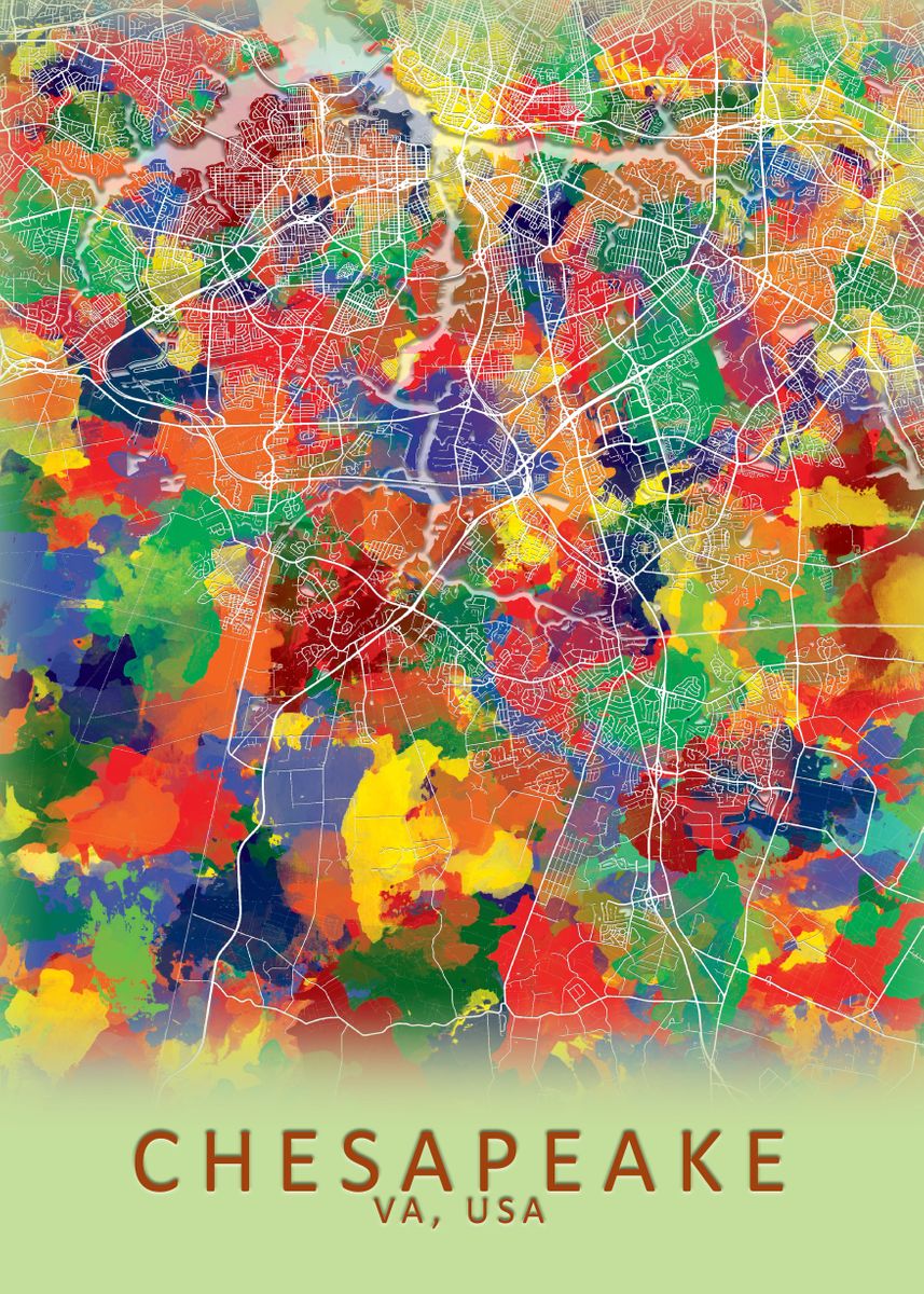 'Chesapeake USA City Map' Poster, picture, metal print, paint by City ...
