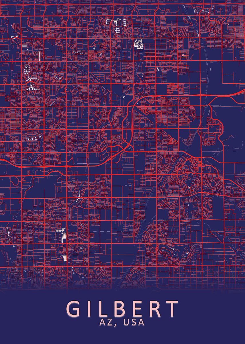 'Gilbert AZ USA City Map' Poster, picture, metal print, paint by City ...