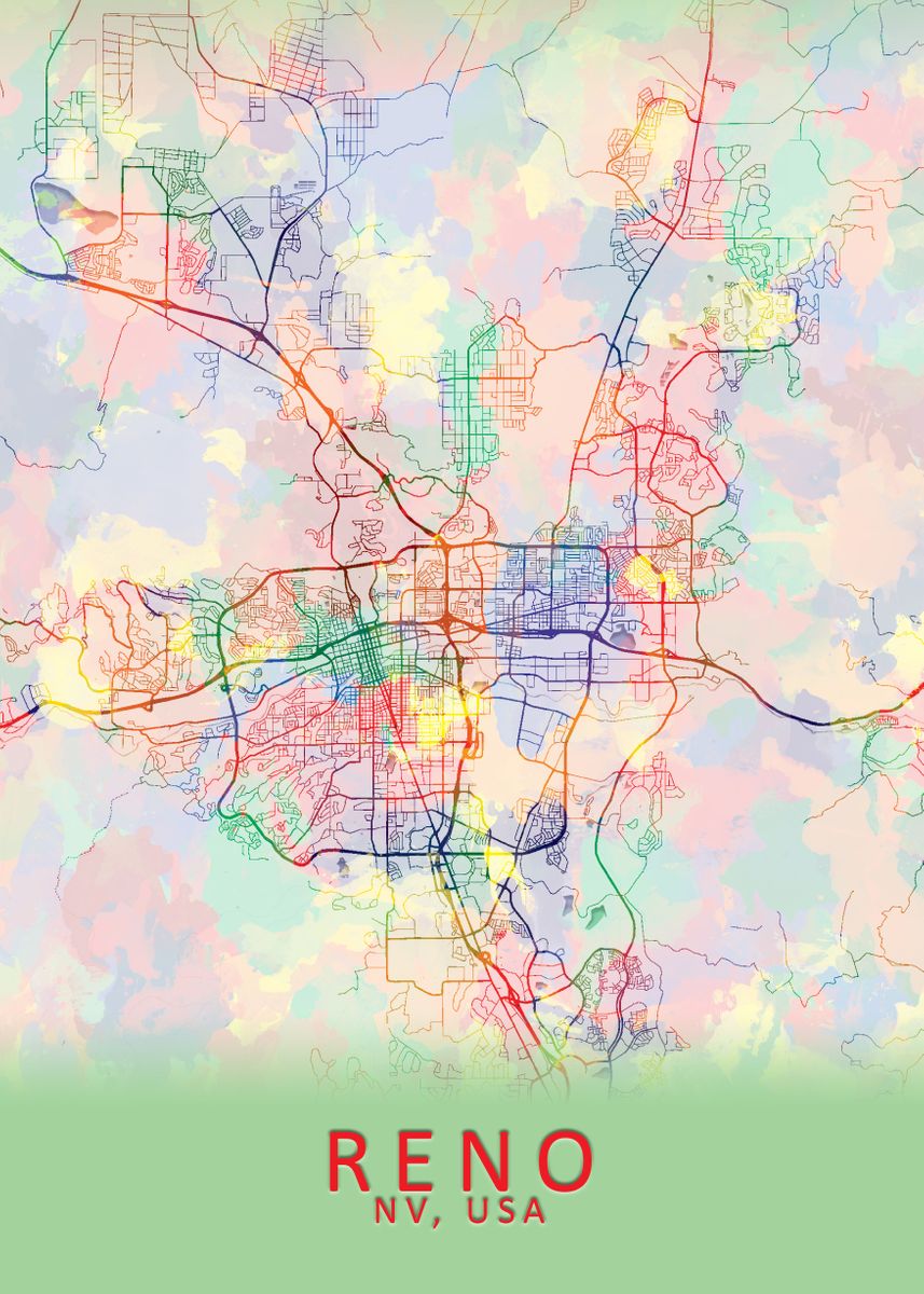 'Reno NV USA City Map' Poster, picture, metal print, paint by City Map ...