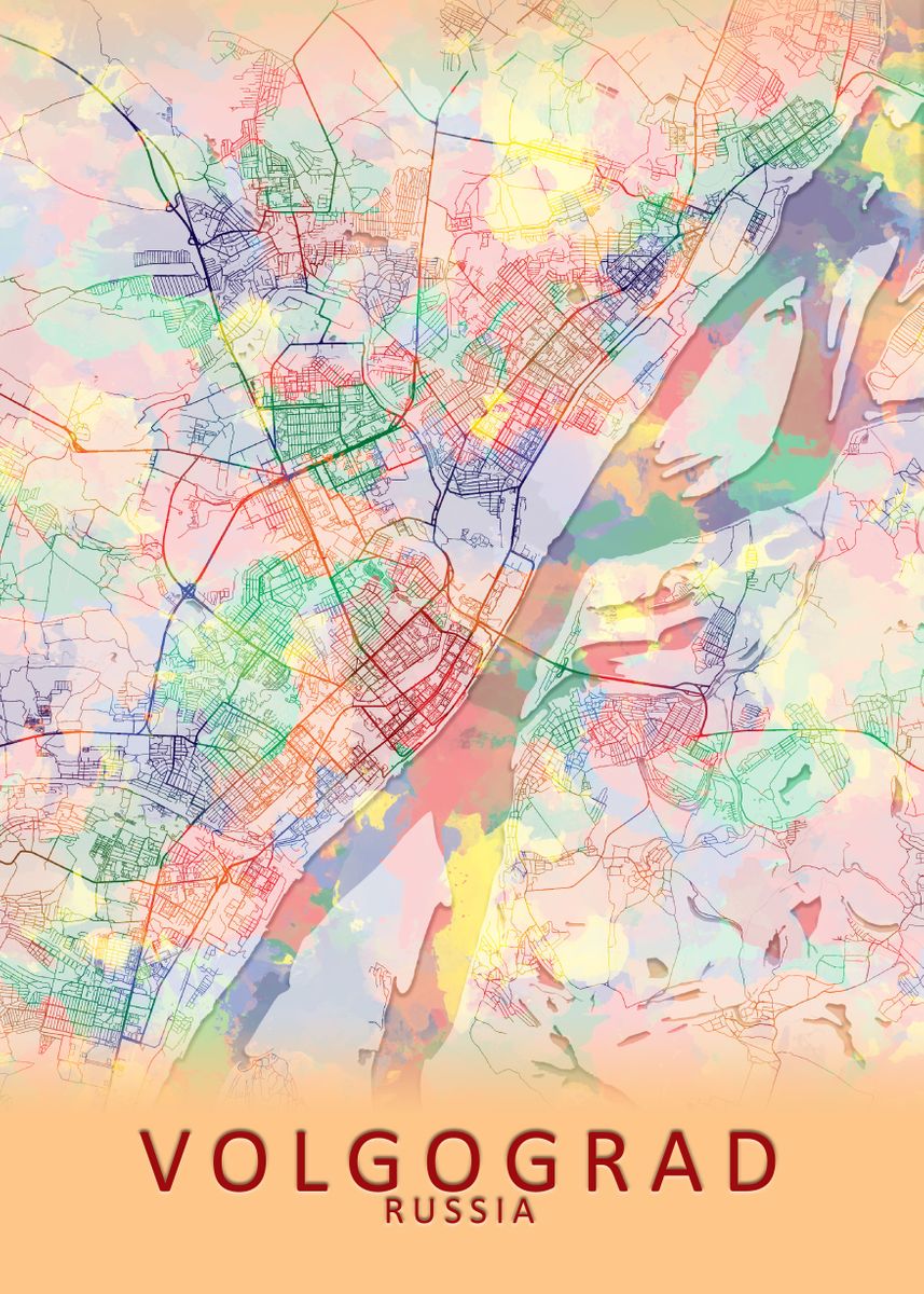 'Volgograd Russia City Map' Poster, picture, metal print, paint by City ...