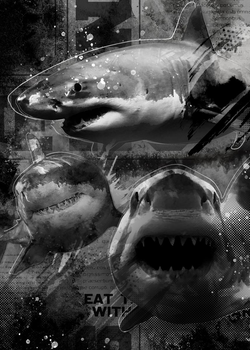 'SHARKY' Poster, picture, metal print, paint by Inkhorn PH | Displate