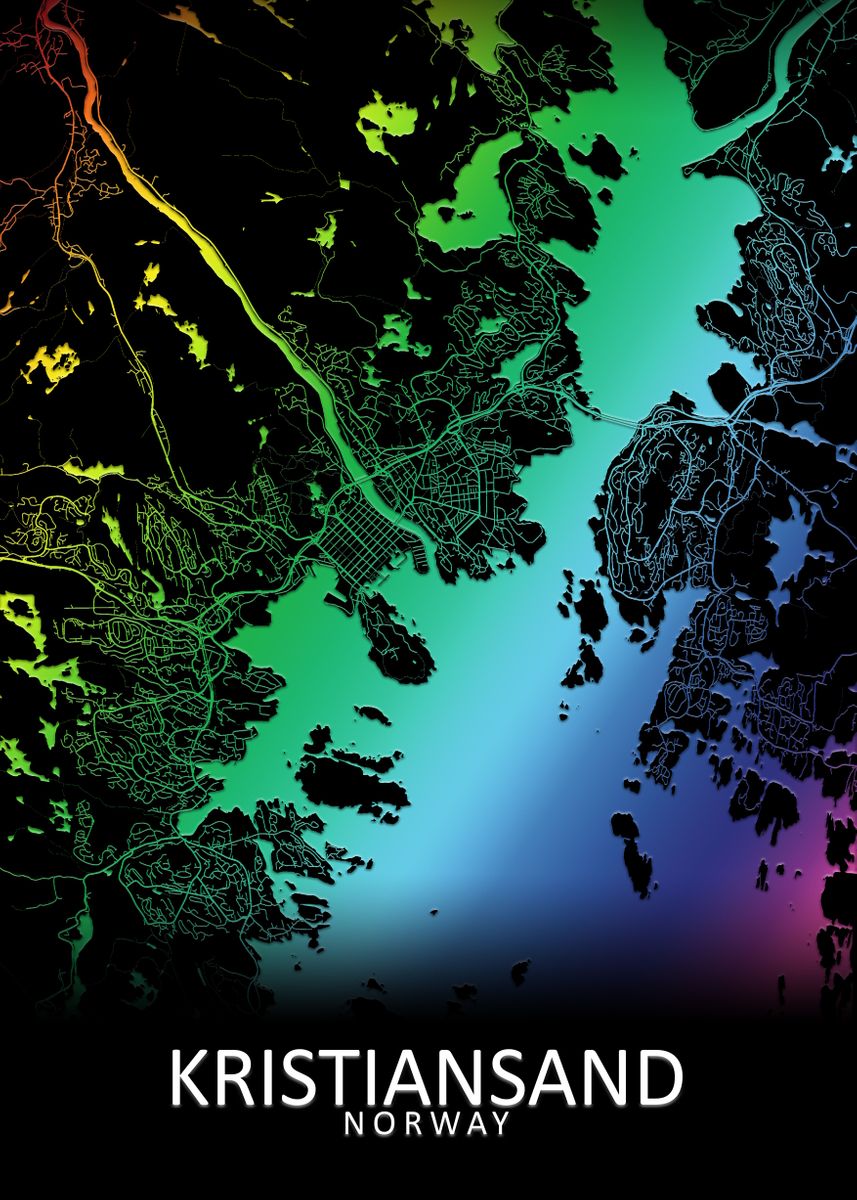 'Kristiansand City Map' Poster, picture, metal print, paint by City Map ...