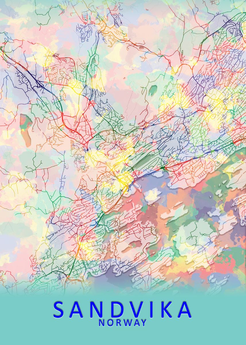 'Sandvika Norway City Map' Poster, picture, metal print, paint by City ...