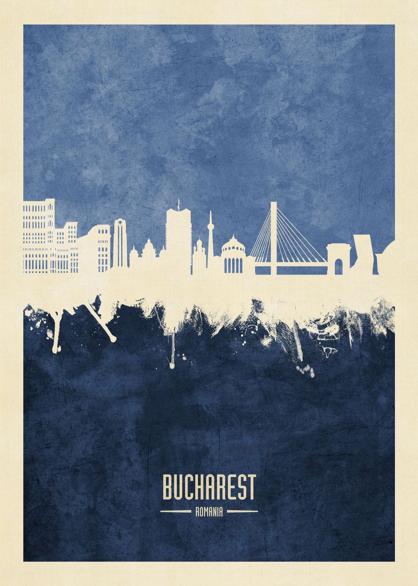 'Bucharest Romania Skyline' Poster by Michael Tompsett | Displate