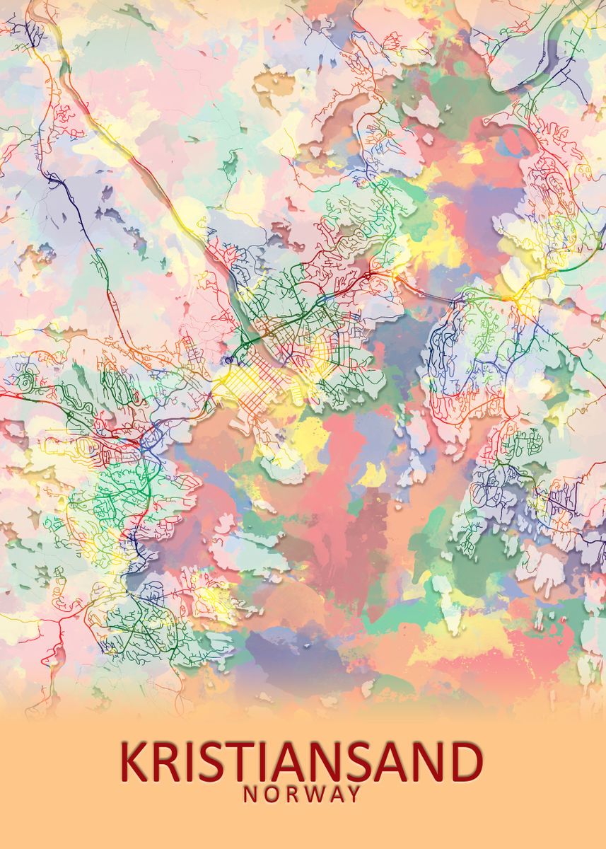 'Kristiansand City Map' Poster, picture, metal print, paint by City Map ...