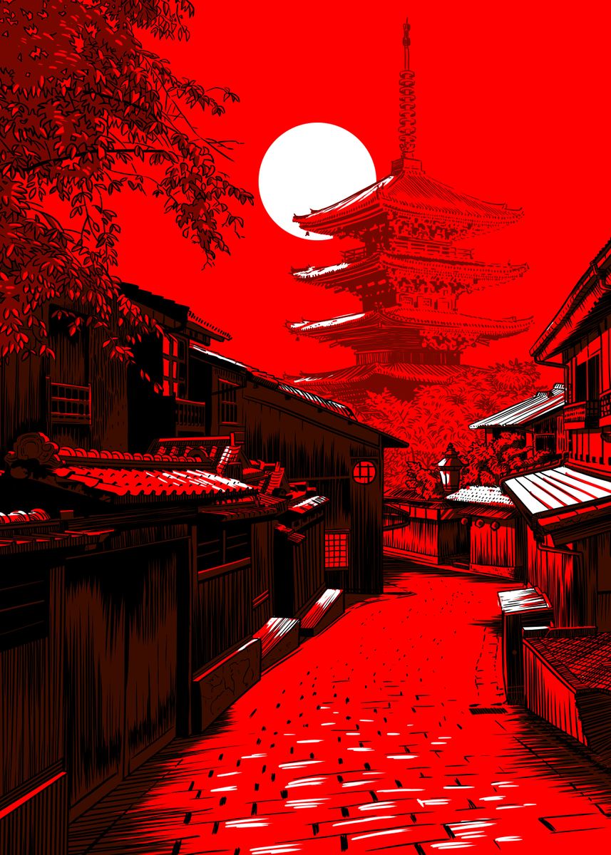 'Street Japan Red' Poster, picture, metal print, paint by Alberto Perez ...