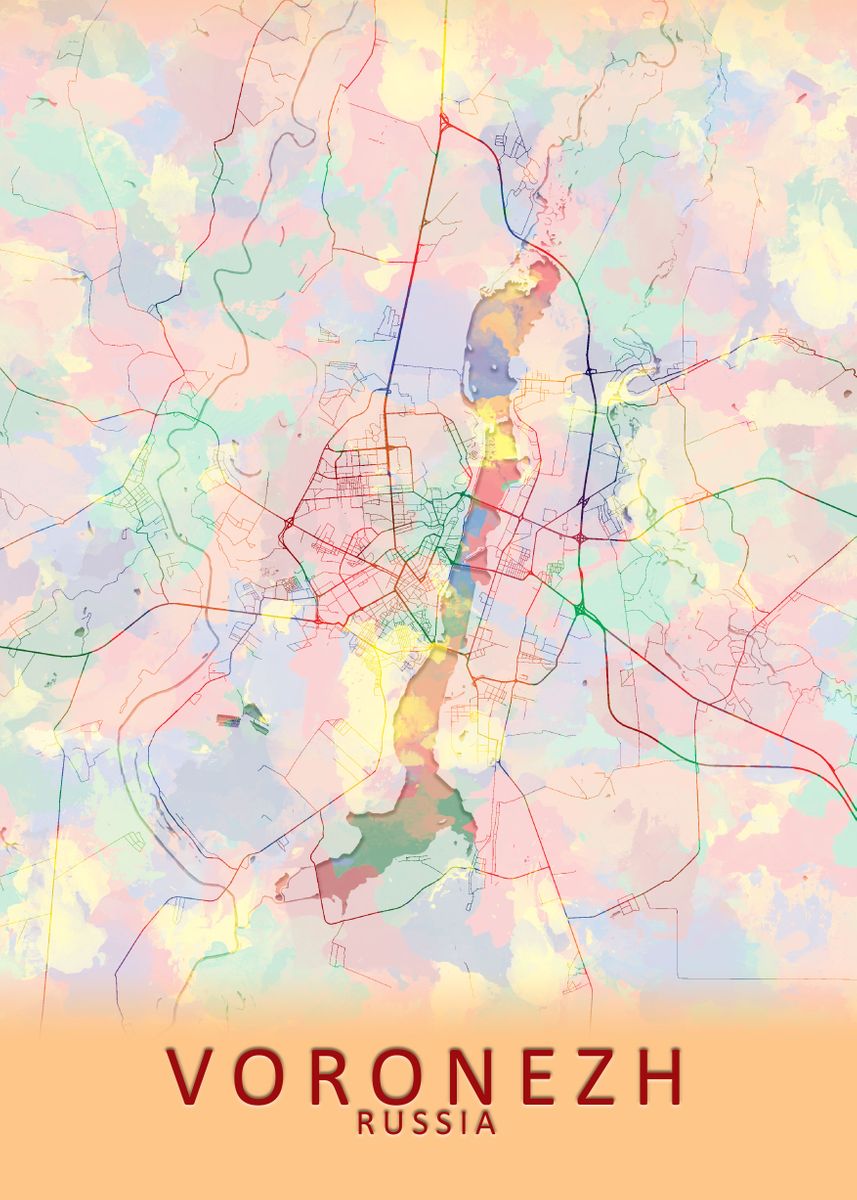 'Voronezh Russia City Map' Poster, picture, metal print, paint by City ...