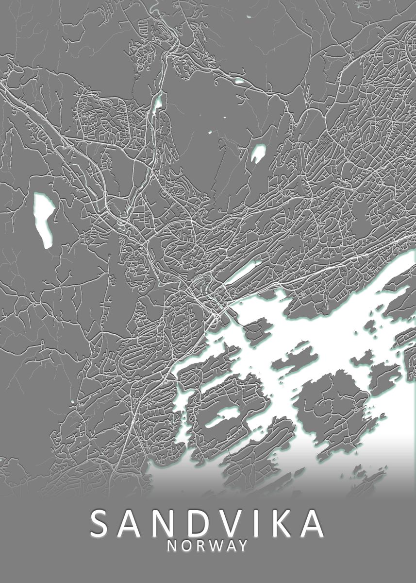 'Sandvika Norway City Map' Poster, picture, metal print, paint by City ...