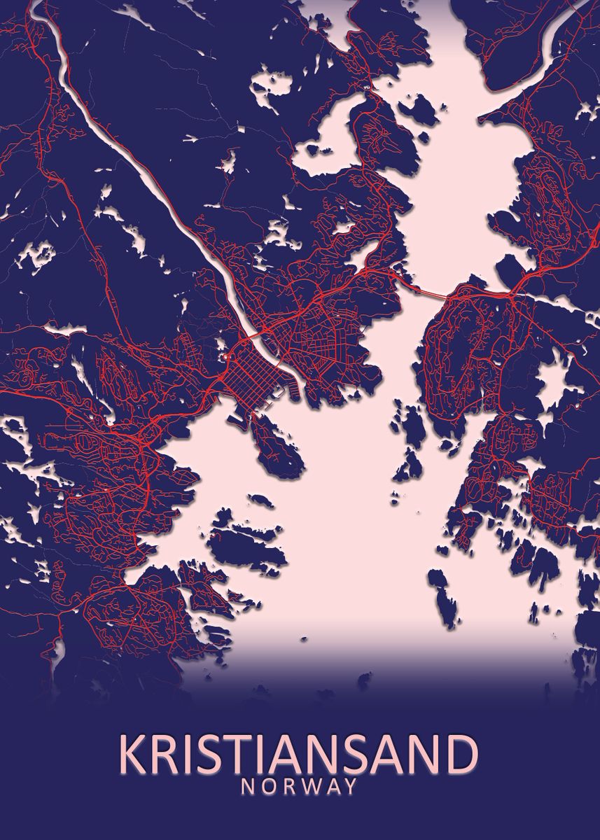 'Kristiansand City Map' Poster, picture, metal print, paint by City Map ...