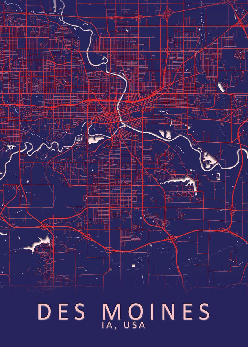 'Des Moines IA USA City Map' Poster by City Map Art Prints | Displate