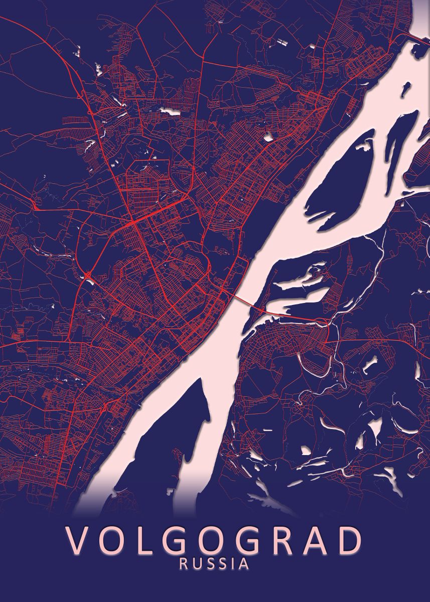 'Volgograd Russia City Map' Poster, picture, metal print, paint by City ...