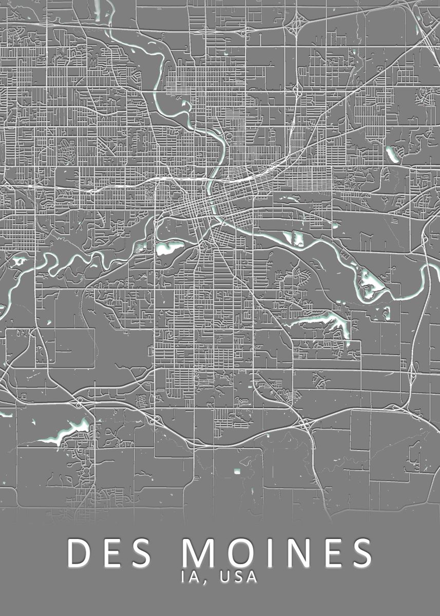 'Des Moines IA USA City Map' Poster, picture, metal print, paint by ...