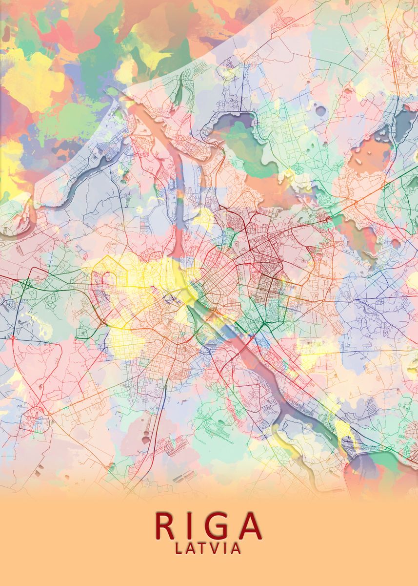 'Riga Latvia City Map' Poster, picture, metal print, paint by City Map ...