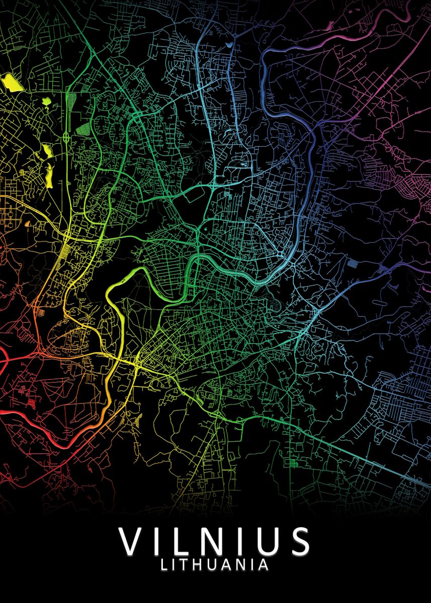 'Vilnius Lithuania City Map' Poster, picture, metal print, paint by ...