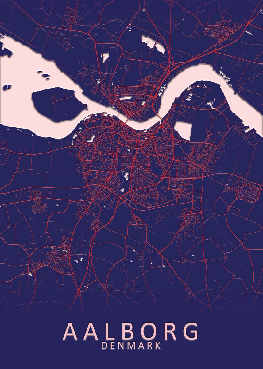 'Aalborg Denmark City Map' Poster, picture, metal print, paint by City ...