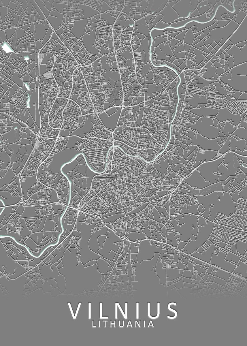 'Vilnius Lithuania City Map' Poster, picture, metal print, paint by ...