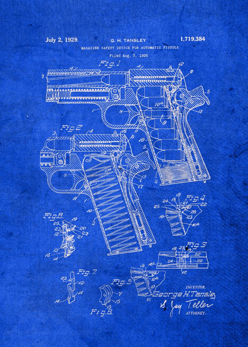 'Gun Machine Safety Patent' Poster, picture, metal print, paint by ...