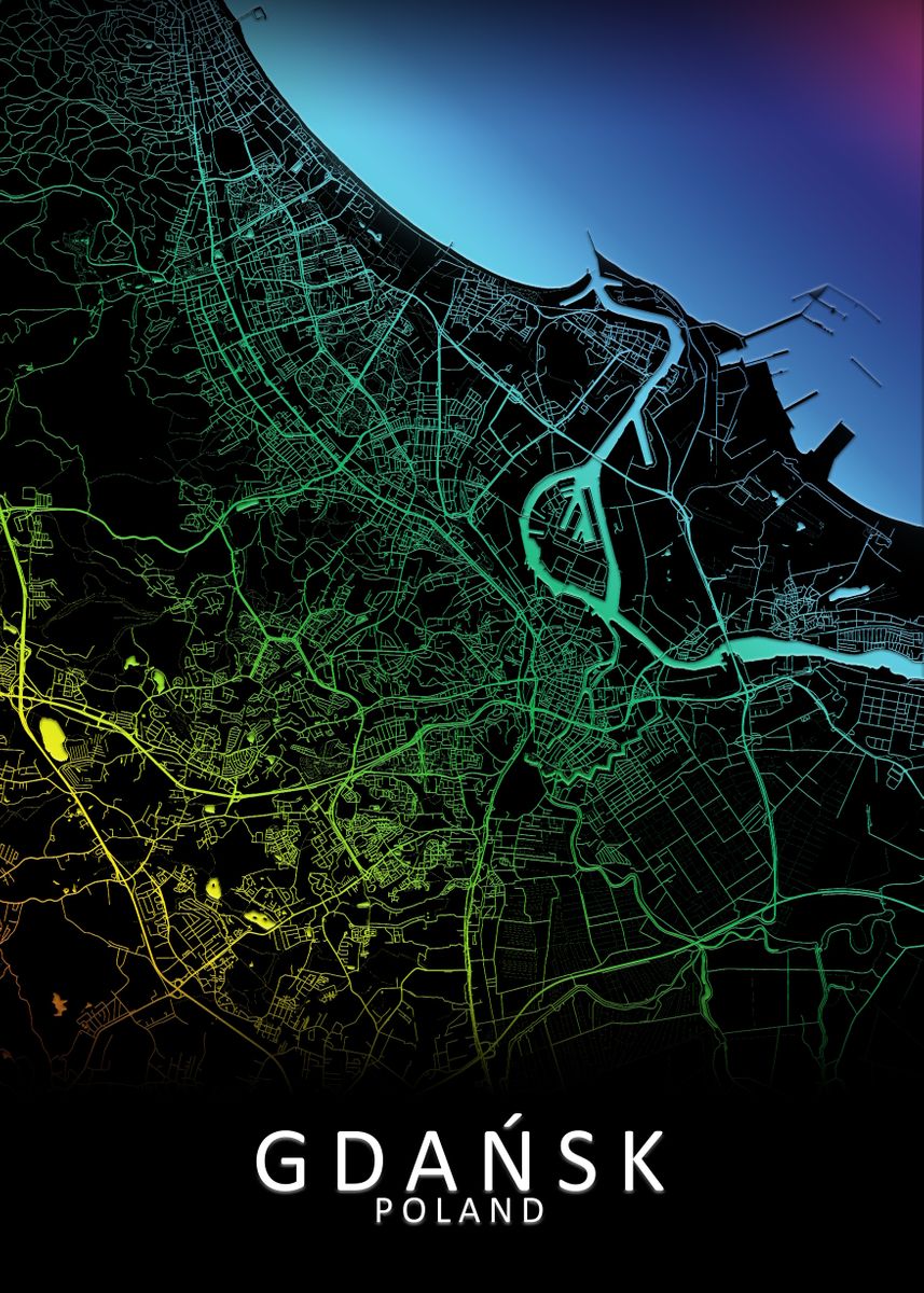 'Gdansk Poland City Map' Poster, picture, metal print, paint by City ...