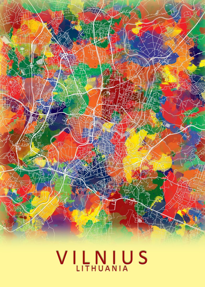 'Vilnius Lithuania City Map' Poster, picture, metal print, paint by ...