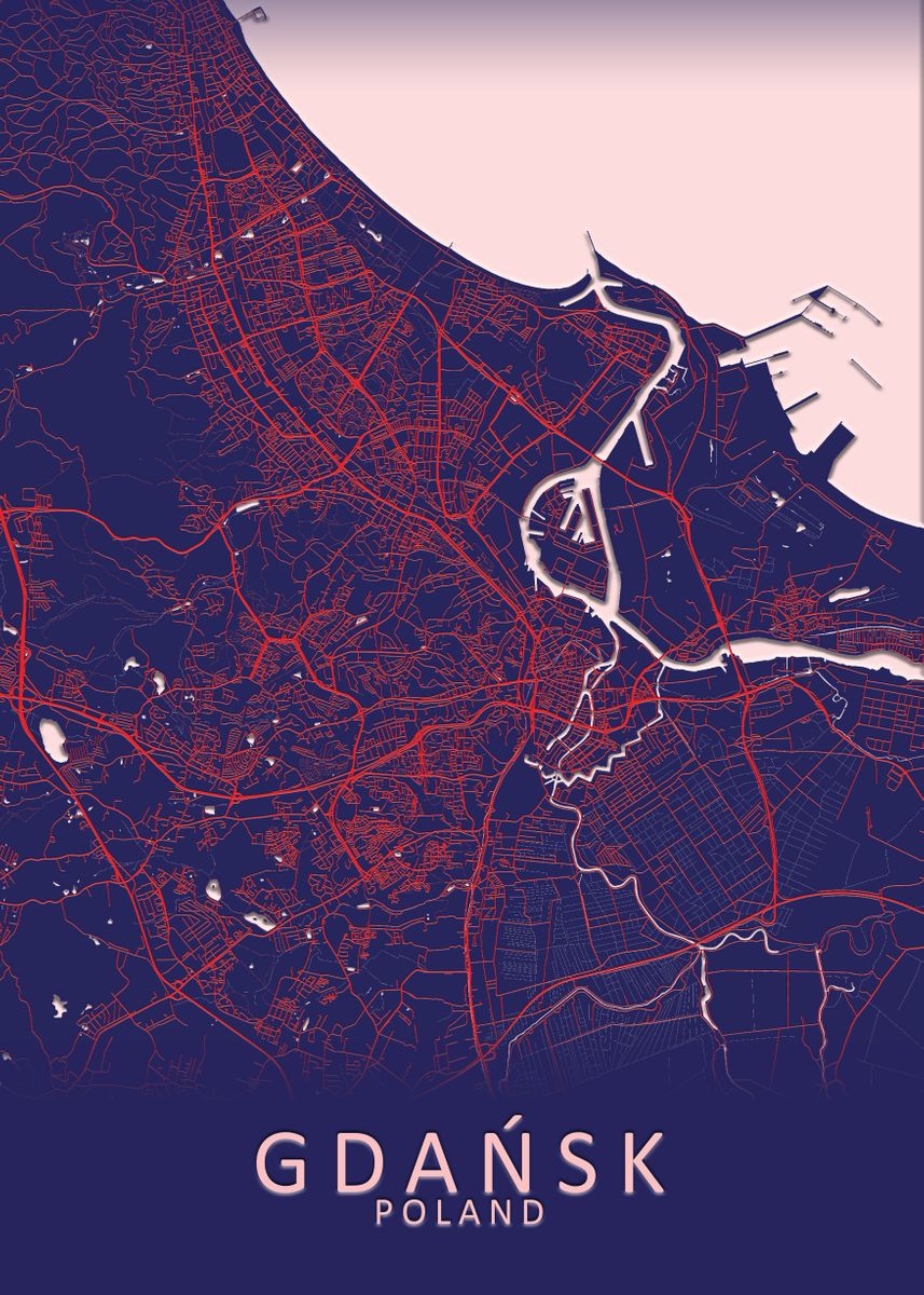'Gdansk Poland City Map' Poster, picture, metal print, paint by City ...