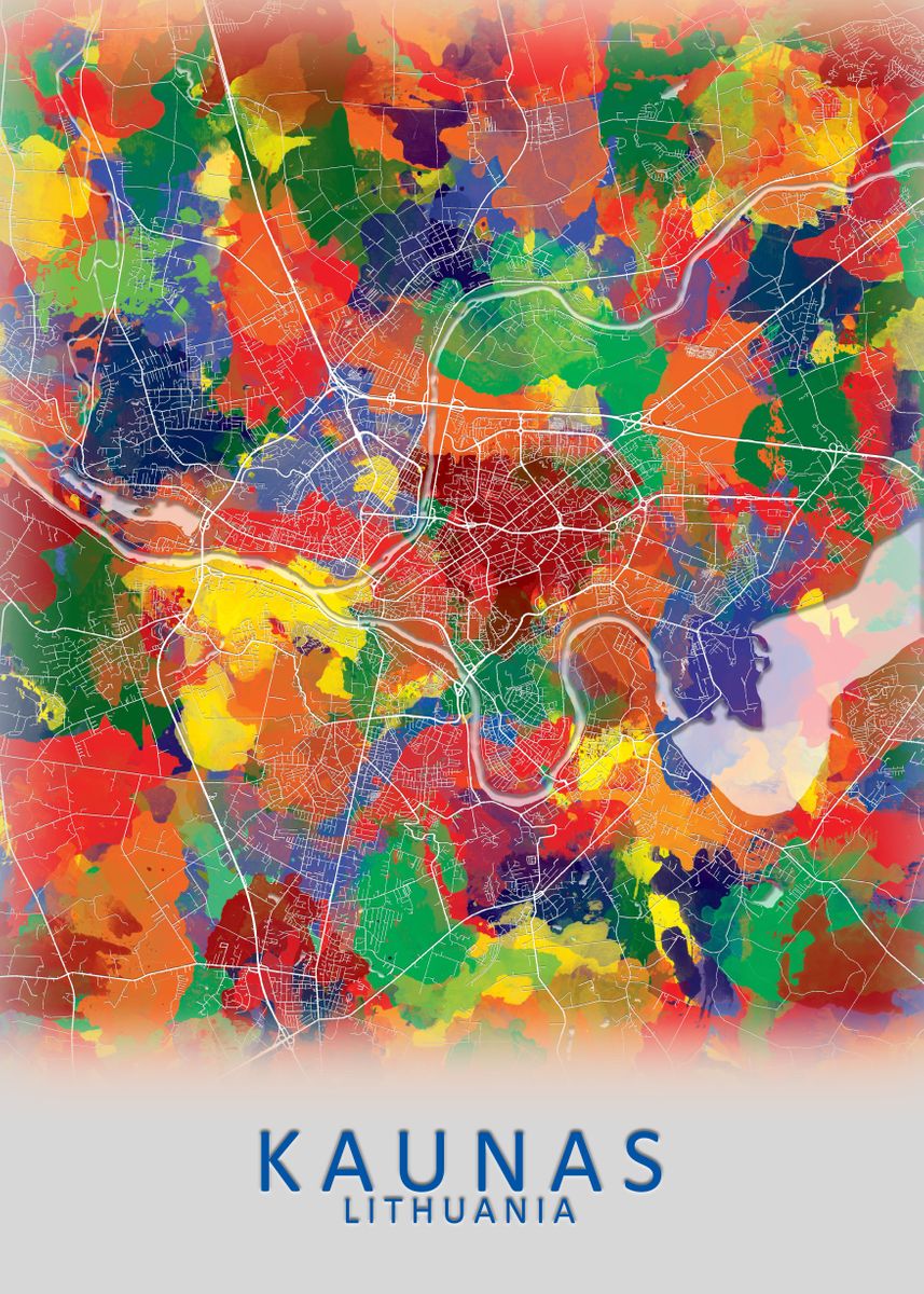 'Kaunas Lithuania City Map' Poster, picture, metal print, paint by City ...