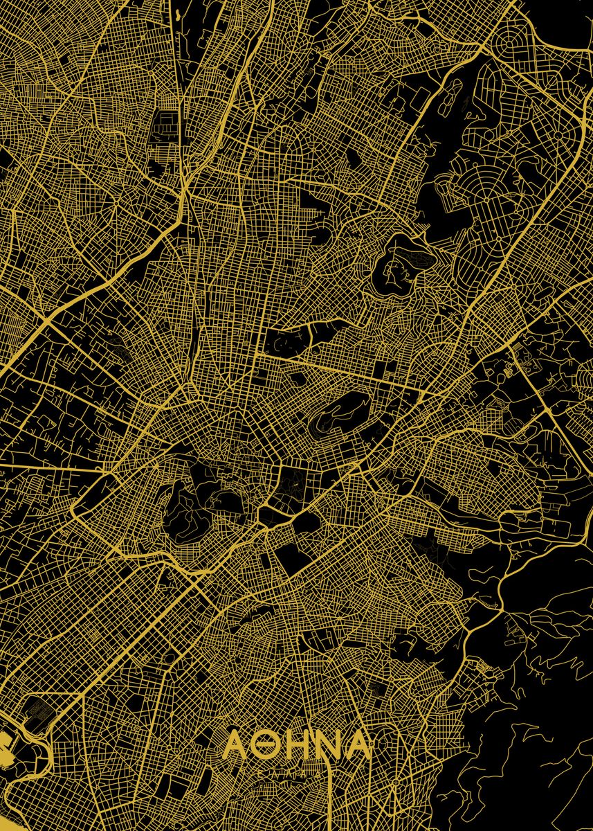 'Athina map gold' Poster, picture, metal print, paint by mapsies | Displate
