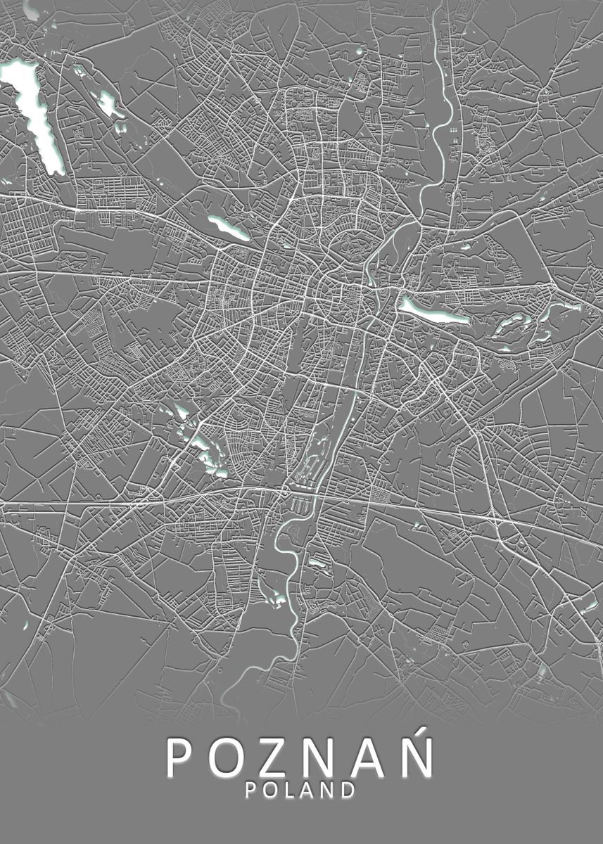 'Poznan Poland City Map' Poster, picture, metal print, paint by City ...
