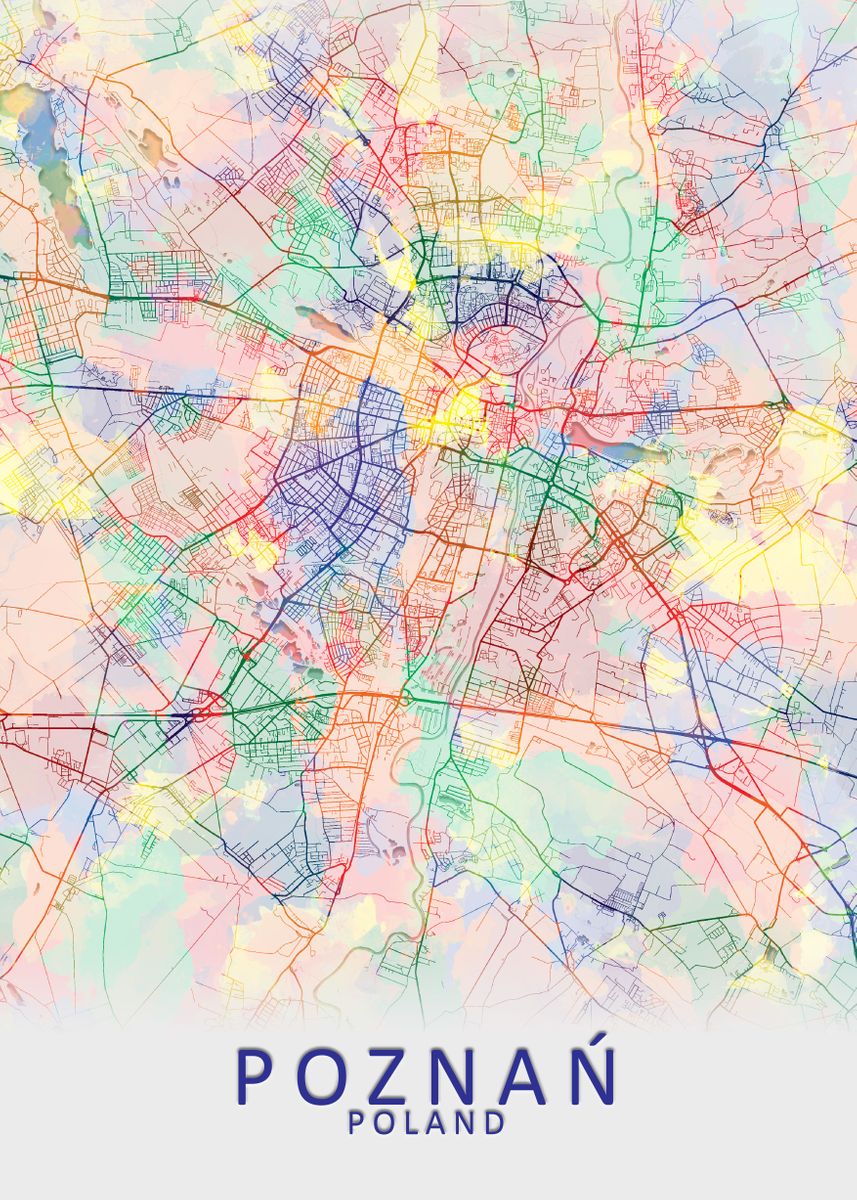 'Poznan Poland City Map' Poster, picture, metal print, paint by City ...