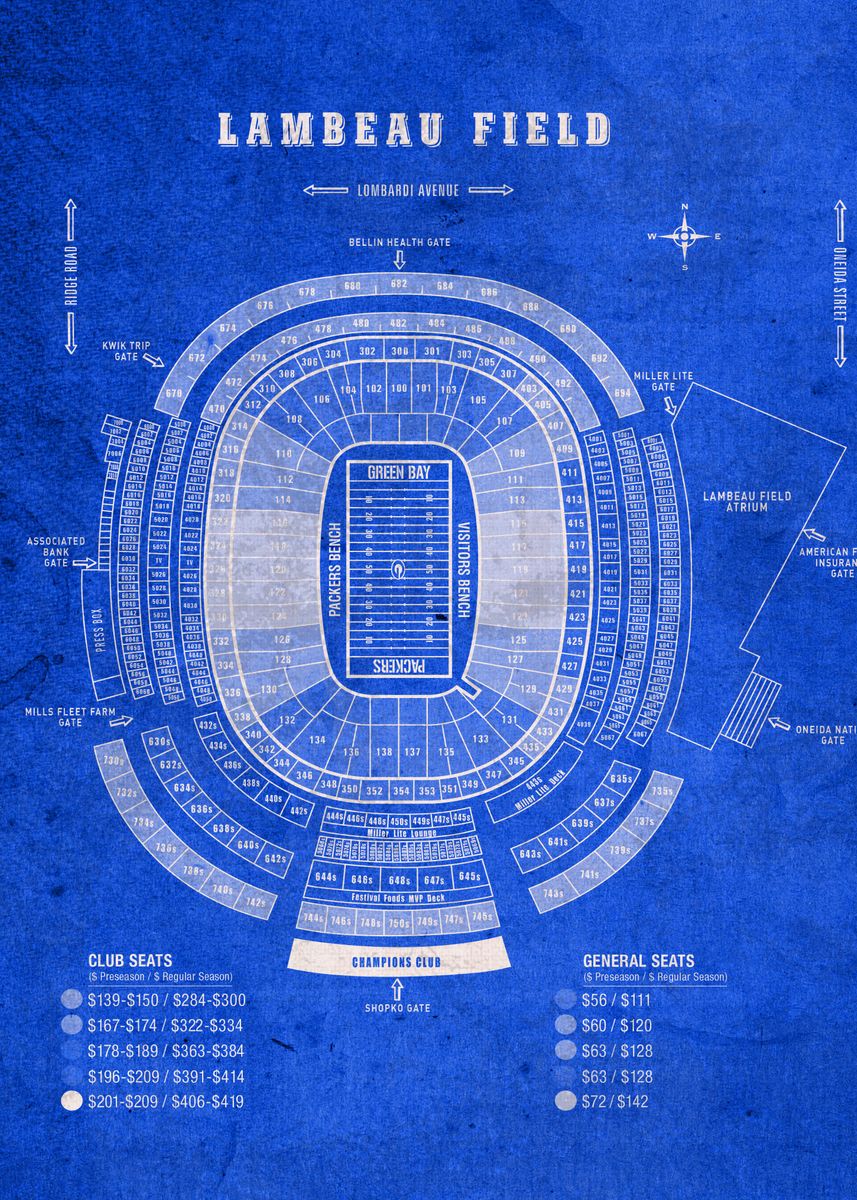 'Lambeau Field Blueprints' Poster, picture, metal print, paint by ...