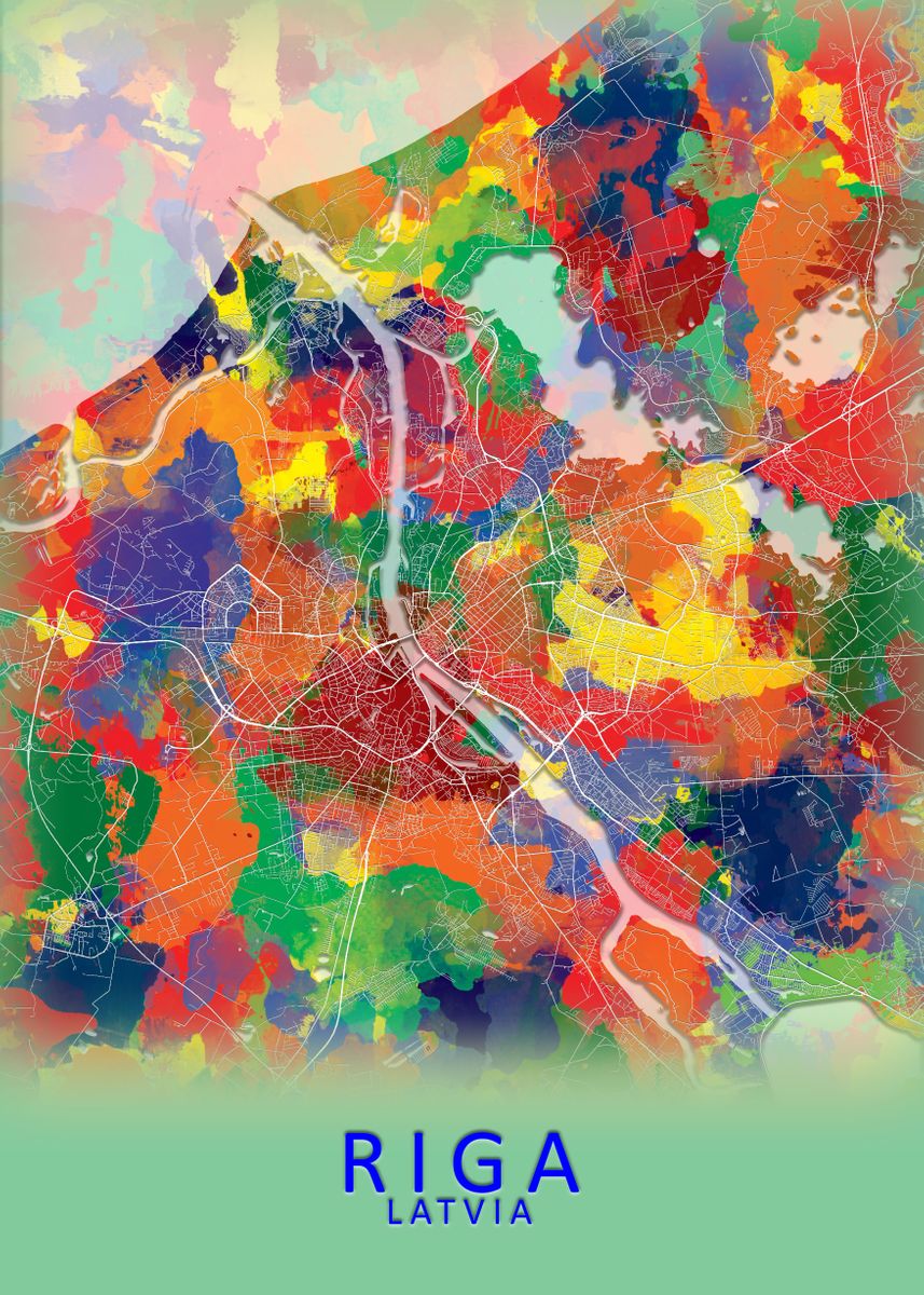 'Riga Latvia City Map' Poster, picture, metal print, paint by City Map ...